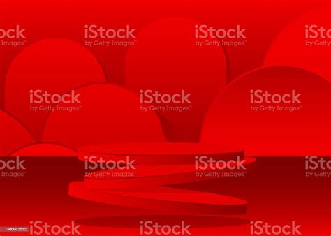 빨간색 현실적인 모형 제품 디스플레이 추상 벡터 3d 룸 실린더 받침대 연단 프레젠테이션을 위한 무대 쇼케이스 미래 공상 과학 최소한의 기하학적 형태 빈 장면 0명에 대한