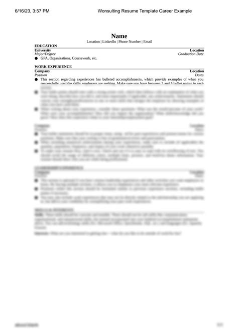 Solution Wonsulting Resume Template Career Example Studypool