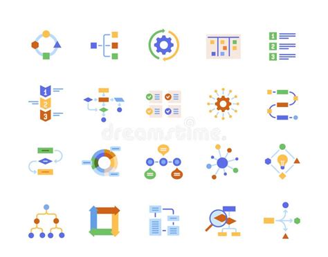 Set Of Workflow Related Icons Colorful Signs With Algorithm Strategy Business Analysis And