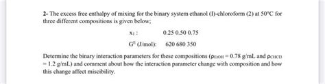 Solved 2 The Excess Free Enthalpy Of Mixing For The Binary
