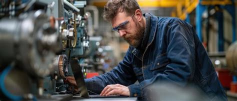 Skilled Engineer Troubleshooting Modern Equipment With Laptop Connection Premium Ai Generated