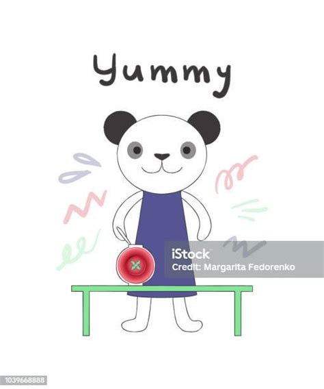 귀여운 벡터 일러스트 레이 션 현실적인 핑크 버튼으로 만화 선형 스타일에서 팬더 항아리 세부 개념과 주제에 대한 스톡 벡터 아트 및 기타 이미지 Istock