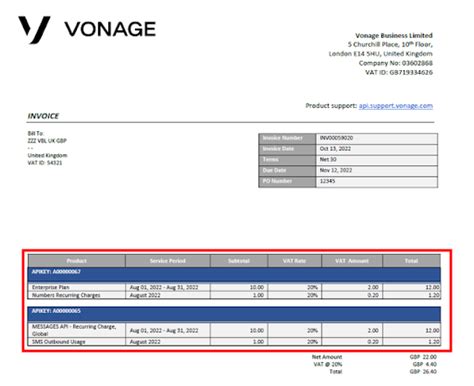 Reading Your Communications Api Invoice Vonage Api Support