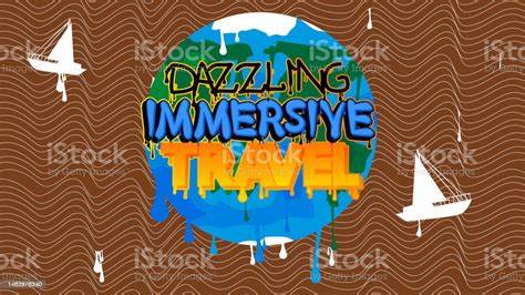 눈부신 몰입형 여행 텍스트가 있는 행성 지구 낙서 추상 현대 거리 예술 만화 공간 코스모스 벡터 그림 장식은 도시 그림 스타일로 수행됩니다 거리 예술에 대한 스톡 벡터 아트