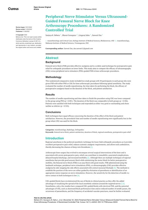 Pdf Peripheral Nerve Stimulator Versus Ultrasound Guided Femoral Nerve Block For Knee