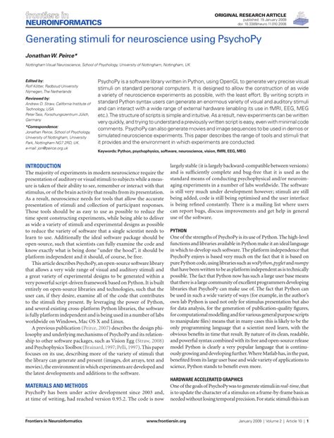 Pdf Generating Stimuli For Neuroscience Using Psychopy