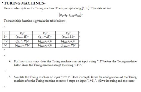 Solved Here Is A Description Of A Turing Machine The Input