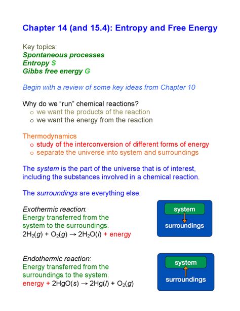 Chapter 14 And 15 4 Entropy And Free Energy Lecture Notes Thermodynamics Docsity
