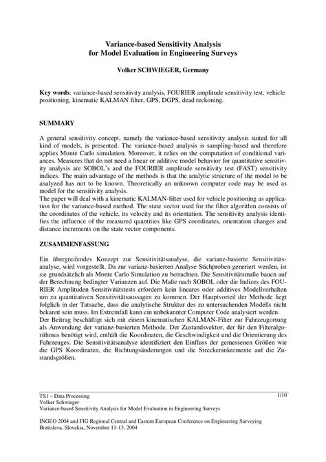 PDF Variance Based Sensitivity Analysis For Model Evaluation In Engineering Surveys