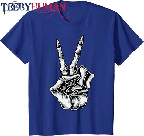 Skeleton Hand Peace Sign Halloween Night Party Costume Tee T Shirt Teebyhuman