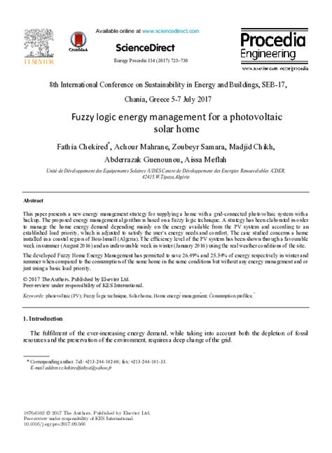 Pdf Fuzzy Logic Energy Management For A Photovoltaic Solar Home