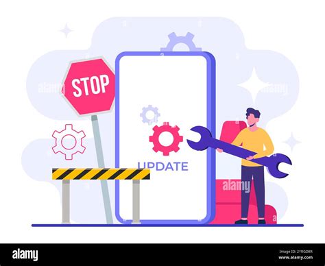 Smartphone With Software Update Screen Flat Vector Illustration System Maintenance Update