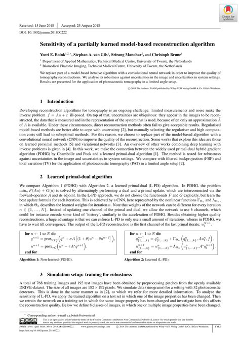 Pdf Sensitivity Of A Partially Learned Model Based Reconstruction Algorithm