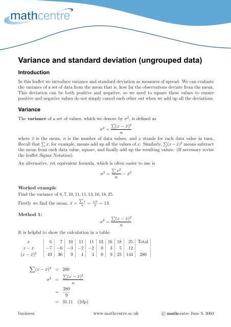 Variance Formula For Ungrouped Data
