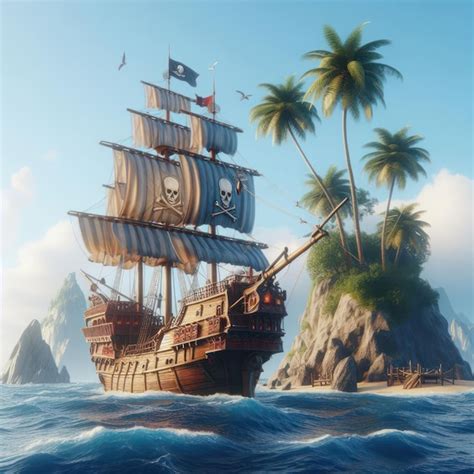 Premium Photo A Pirate Ship Is Approaching The Island