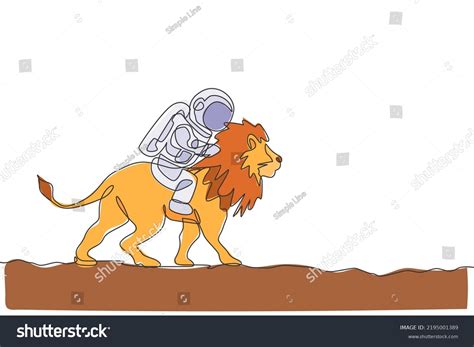 Single Continuous Line Drawing Cosmonaut Spacesuit Stock Vector Royalty Free 2195001389