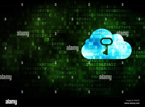 cloud networking concept cloud with key on digital background stock