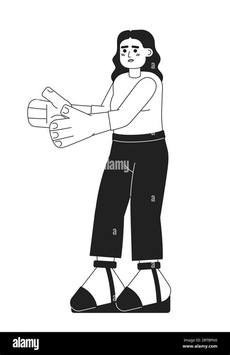 Hispanic Woman Standing Monochromatic Flat Vector Character Stock