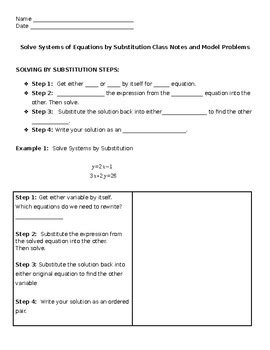 Solving Systems Of Equations By Substitution Guided Notes By Jennifer Salerno