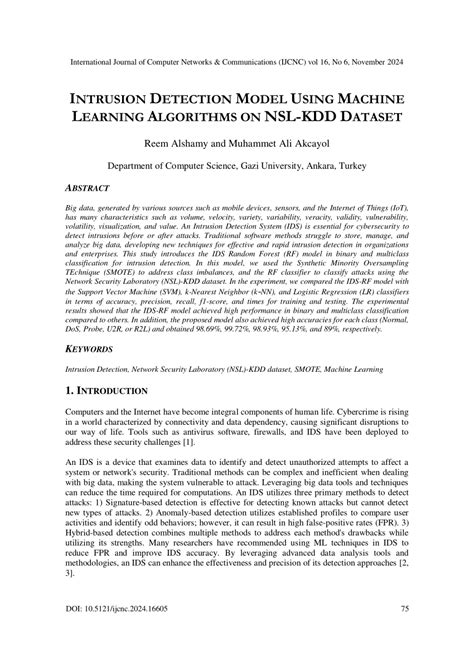 Pdf Intrusion Detection Model Using Machine Learning Algorithms On