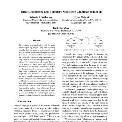 Three Dependency And Boundary Models For Grammar Induction Acl Anthology