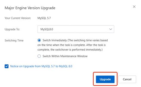 Upgrade The Major Engine Version Of An Apsaradb Rds For Mysql Instance