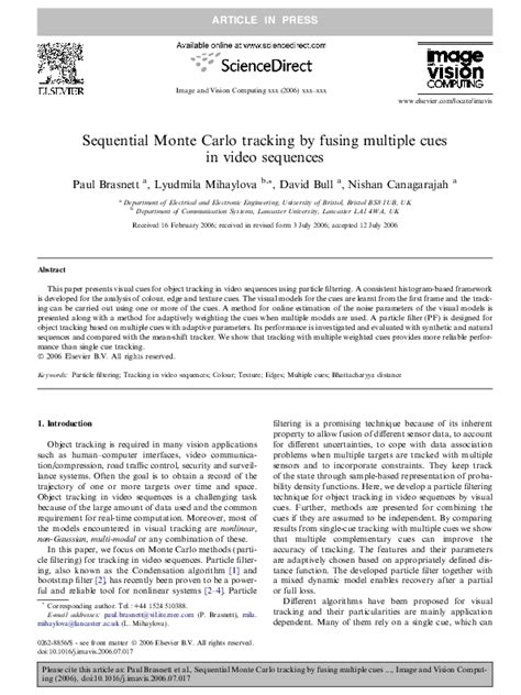 pdf sequential monte carlo tracking by fusing multiple cues in video