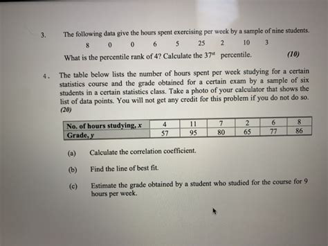 Solved 3 The Following Data Give The Hours Spent Exercising