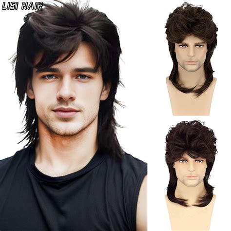 Missqueen Synthetic Men 80s Wig Short Curly Black Wigs 70s 80s Rock Style Wigs For Man Party