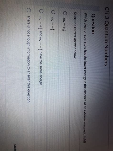 Solved Ch 3 Quantum Numbers Question Which Electron Spin
