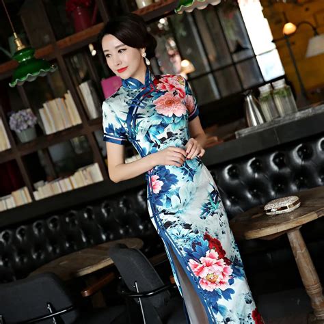 2018 Summer Vintage Elegant Women Cheongsam Dress Slim Satin Cheongsams