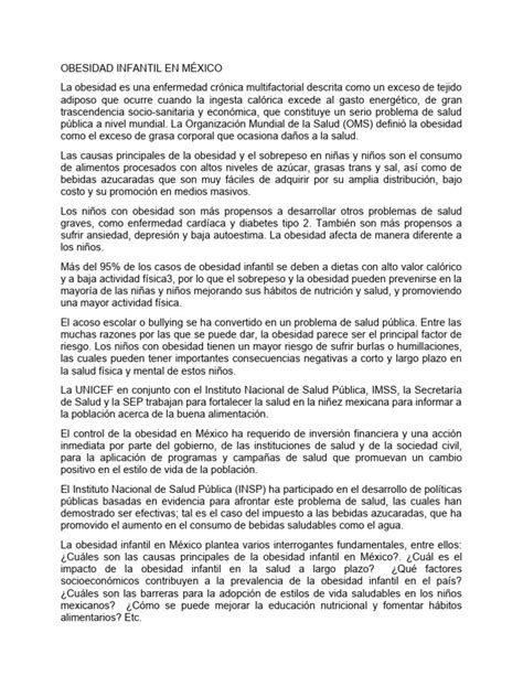 Obesidad Infantil En México Pdf Obesidad Obesidad Infantil