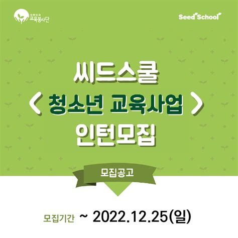 교육봉사단 씨드스쿨 채용공고 씨드스쿨 사업부 인턴모집~1225 청소년 멘토링