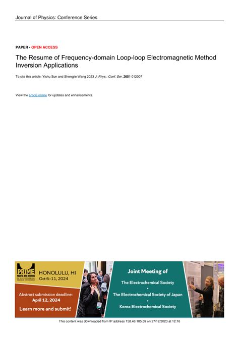Pdf The Resume Of Frequency Domain Loop Loop Electromagnetic Method