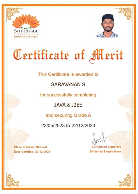 Finished Java And J2ee Courses At Shiksha Simple Learn Saravanan
