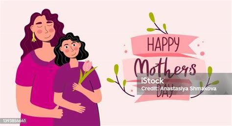 엄마와 딸과 편지 벡터 일러스트 레이 션과 함께 행복한 어머니의 날 휴일 배너 템플릿 어머니에 대한 스톡 벡터 아트 및 기타 이미지 어머니 어버이날 낮 Istock