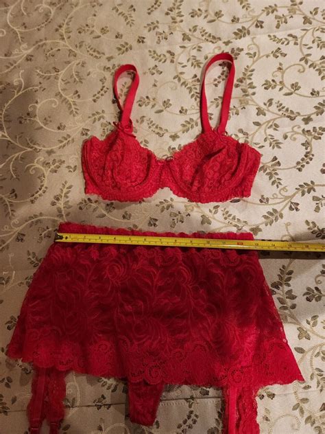 Vintage Victorias Secret Red Lace Bra Panty Skirt Th Gem