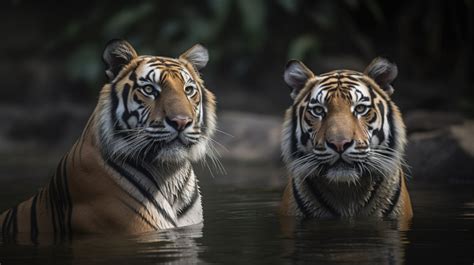 Next Two Tigers Are Sitting Together In Water To Another Backgrounds
