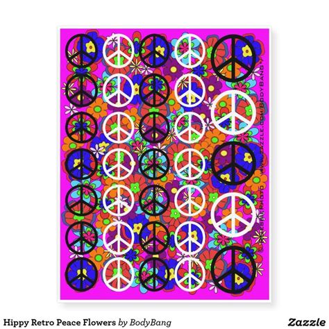 Hippy Retro Peace Flowers Temporary Tattoos Zazzle Peace Sign Art