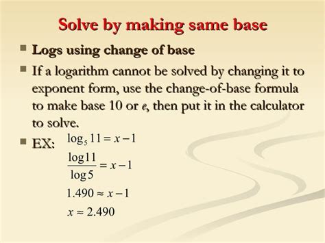 Logarithms And Exponents Solve Equations Ppt