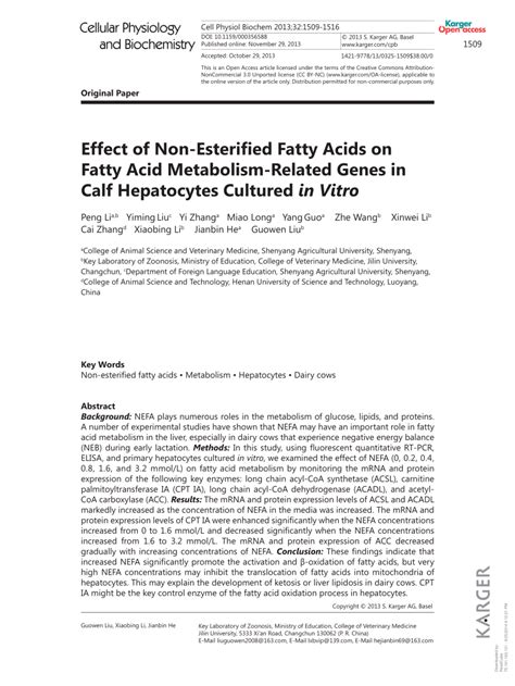 Pdf Effect Of Non Esterified Fatty Acids On Fatty Acid Metabolism