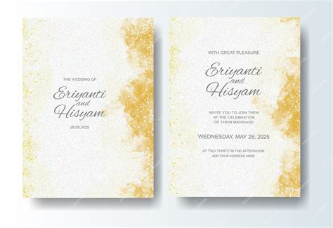 Plantilla De Invitación De Boda Con Fondo De Acuarela Y Splash Vector Premium