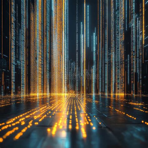Futuristic Cityscape Glowing Data Streams Digital Technology