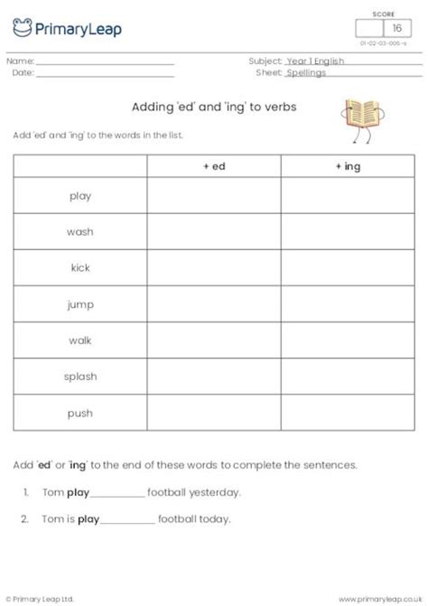 Literacy Adding Ed And Ing To Verbs Worksheet Uk