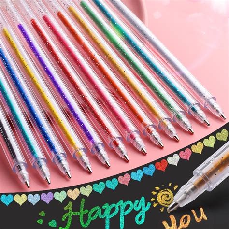 ปากกามาร์กเกอร์เจลสีสันสดใส 12 ชิ้น กลิตเตอร์ระยิบระยับ ระบายสี วาดเส้นขยุกขยิก เมทัลลิก