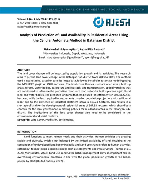 Pdf Analysis Of Prediction Of Land Availability In Residential Areas Using The Cellular