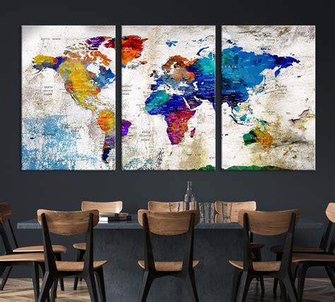World Map Canvas Push Pin World Map Print Art World Map Etsy