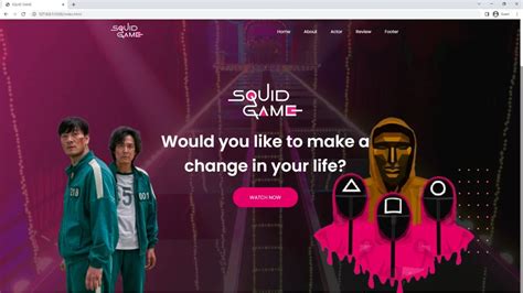 create a squid game website landing page with html css and javascript 2025