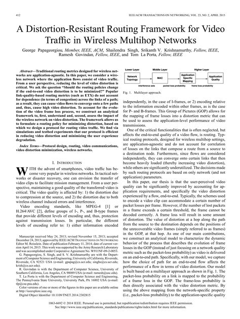 A Distortion Resistant Routing Framework For Video Traffic In Wireless Multihop Networks Pdf