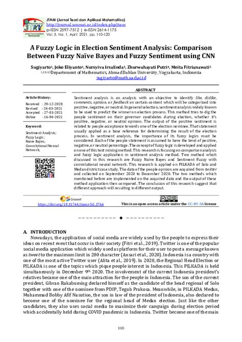 Pdf A Fuzzy Logic In Election Sentiment Analysis Comparison Between Fuzzy Naïve Bayes And